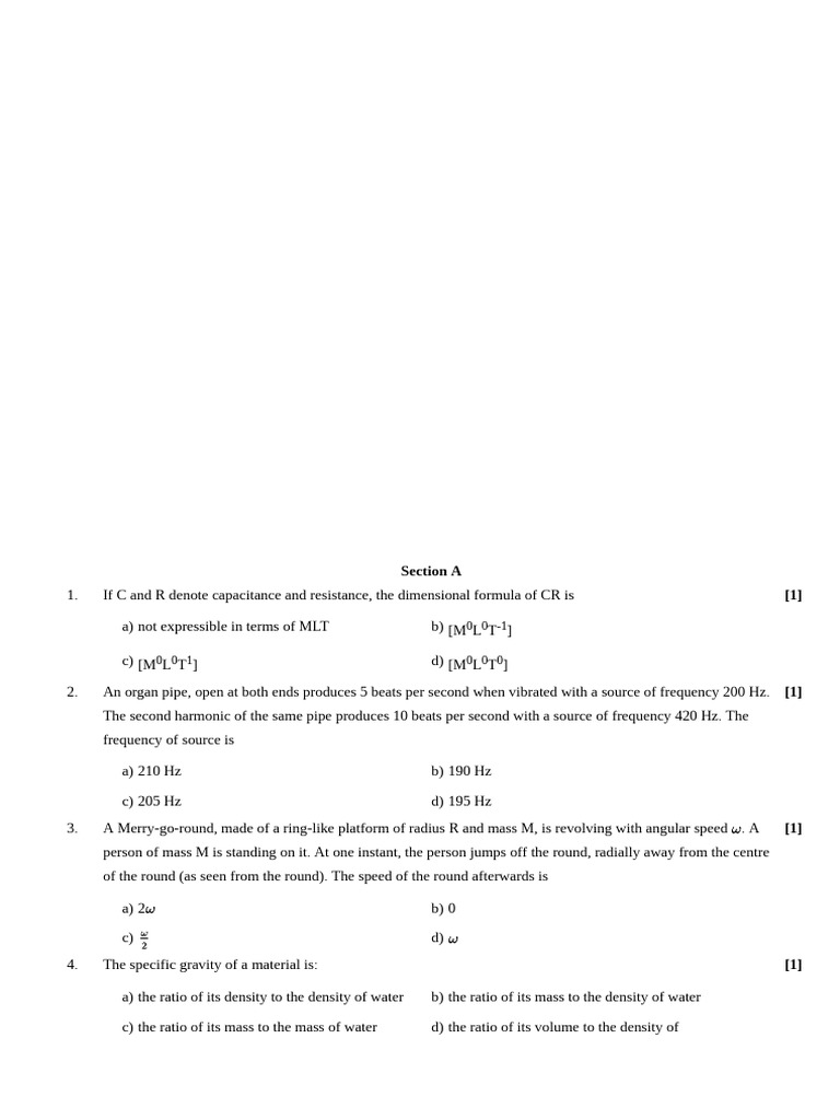Model Test Paper Physics CBSE Class XI 2024 I | PDF | Clock | Temperature