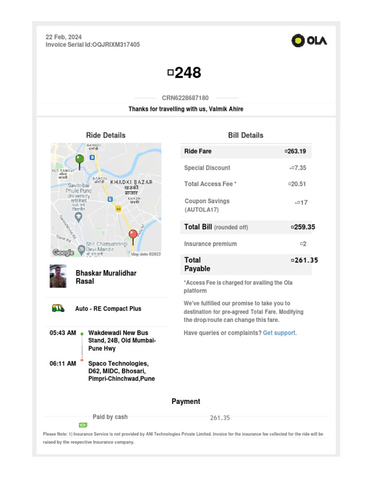 Ola Bill 21.02.2024 | PDF | Service Industries