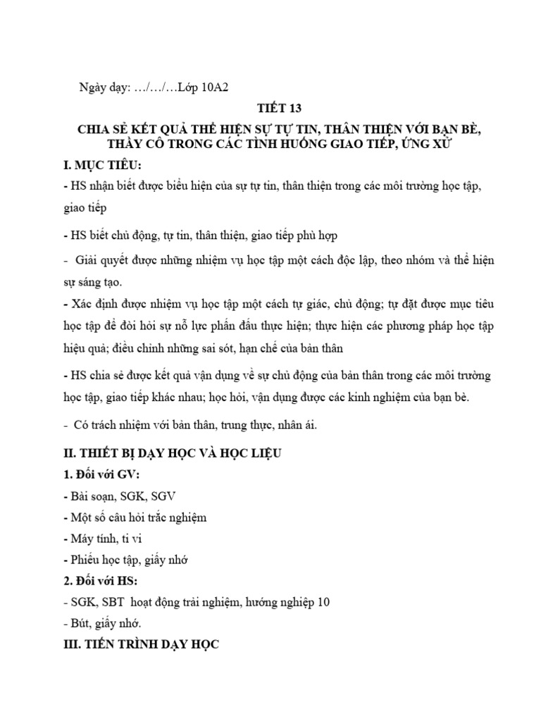 Ga HĐTN Tuan 13 - 16 | PDF