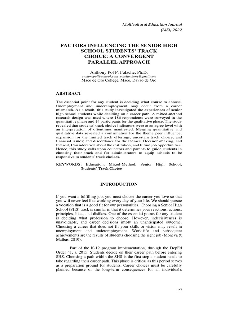 MEJ 2022-003-pp 27-44-Factors Influencing The Senior HIgh School Students Track Choice - A ...