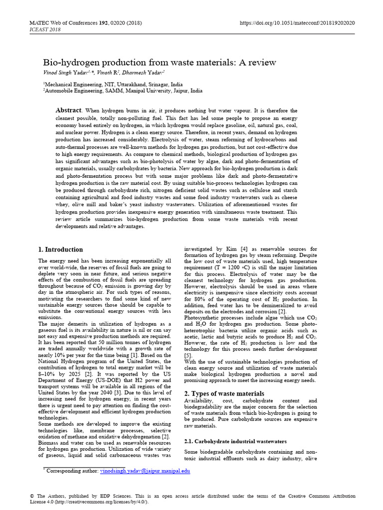Bio-Hydrogen Production from Waste Materials | PDF | Anaerobic ...