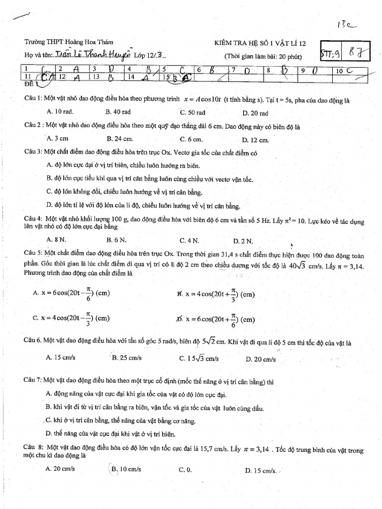 Đề Kiểm Tra 15P Chương 1 | PDF