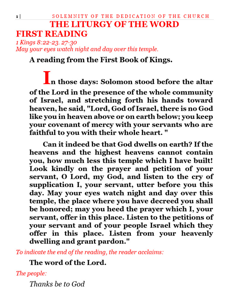 Readings For The Solemnity of The Dedication of The Church | PDF | God ...