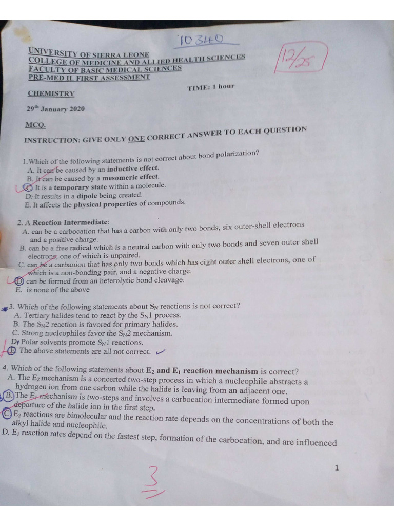 Dr. Eugene Conteh Chemistry Past Questions | PDF