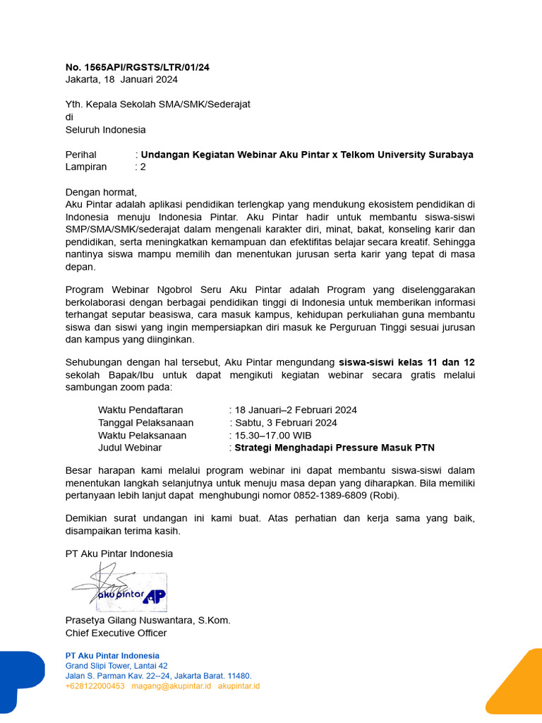 Surat Undangan Webinar Aku Pintar | PDF