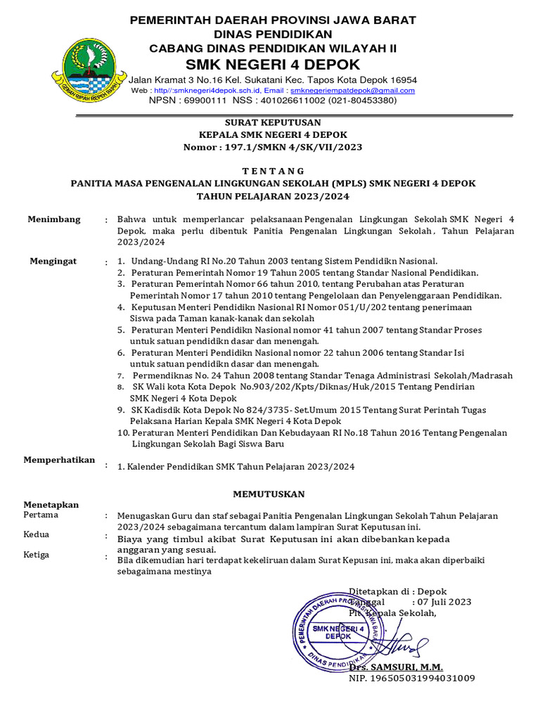 SK Panitia Mpls 2023-2024 | PDF