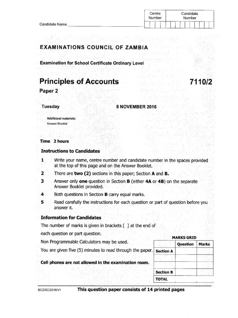 2016 Principles of Accounts Paper 2 Past Paper | PDF
