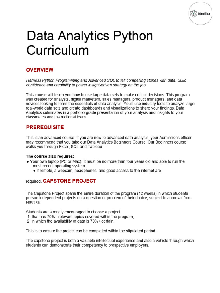 Data Analytics Advanced With Python Numpy And Pdf Control Flow Sql