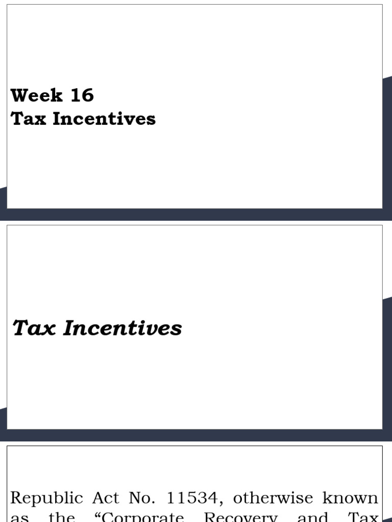 Week 16 and 17 Tax Incentives and BMBE | PDF | Taxes | Corporate Tax