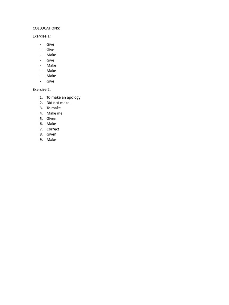 Give and Make Collocations | PDF