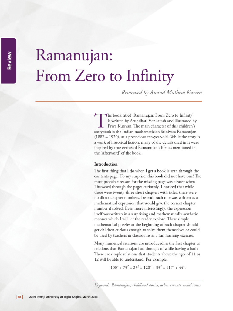 Ramanujan From Zero To Infinity - Review | Download Free PDF | Mathematics