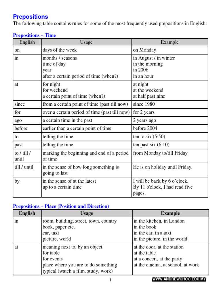 Prepositions | PDF | Workweek And Weekend