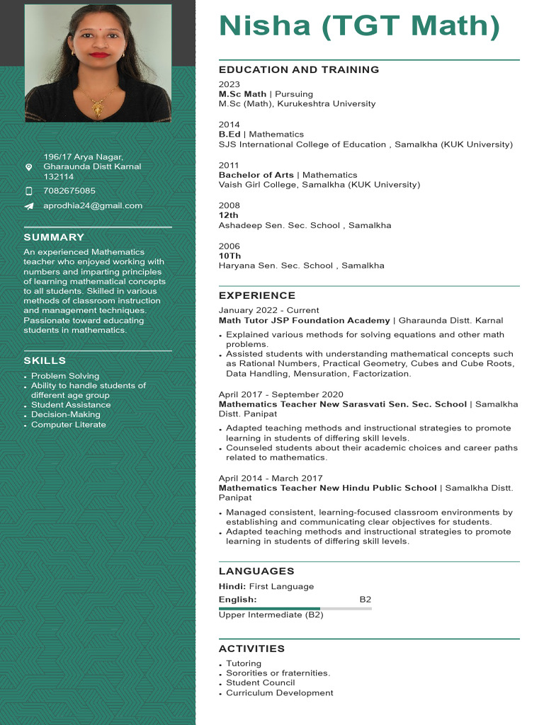 Nisha (TGT Math) : Add More Details | PDF | Mathematics | Teachers