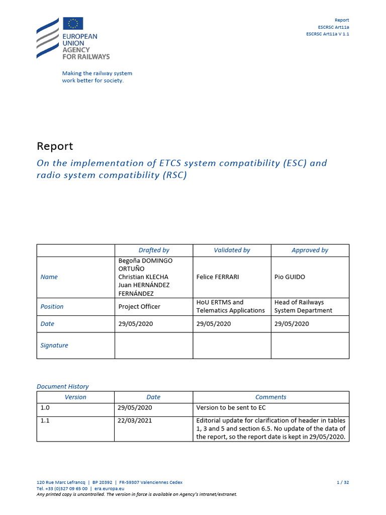 Report On The Implementation of ETCS System Compatibility (ESC) and ...