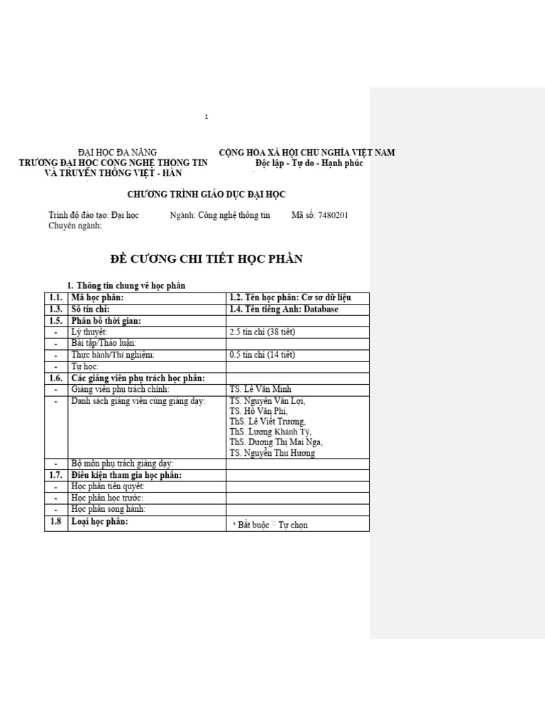 VKU-2023 - DataBase - Syllabus | PDF