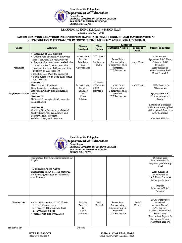 Lac Plan On Strat Planning and Orientation On Psychosocial | PDF