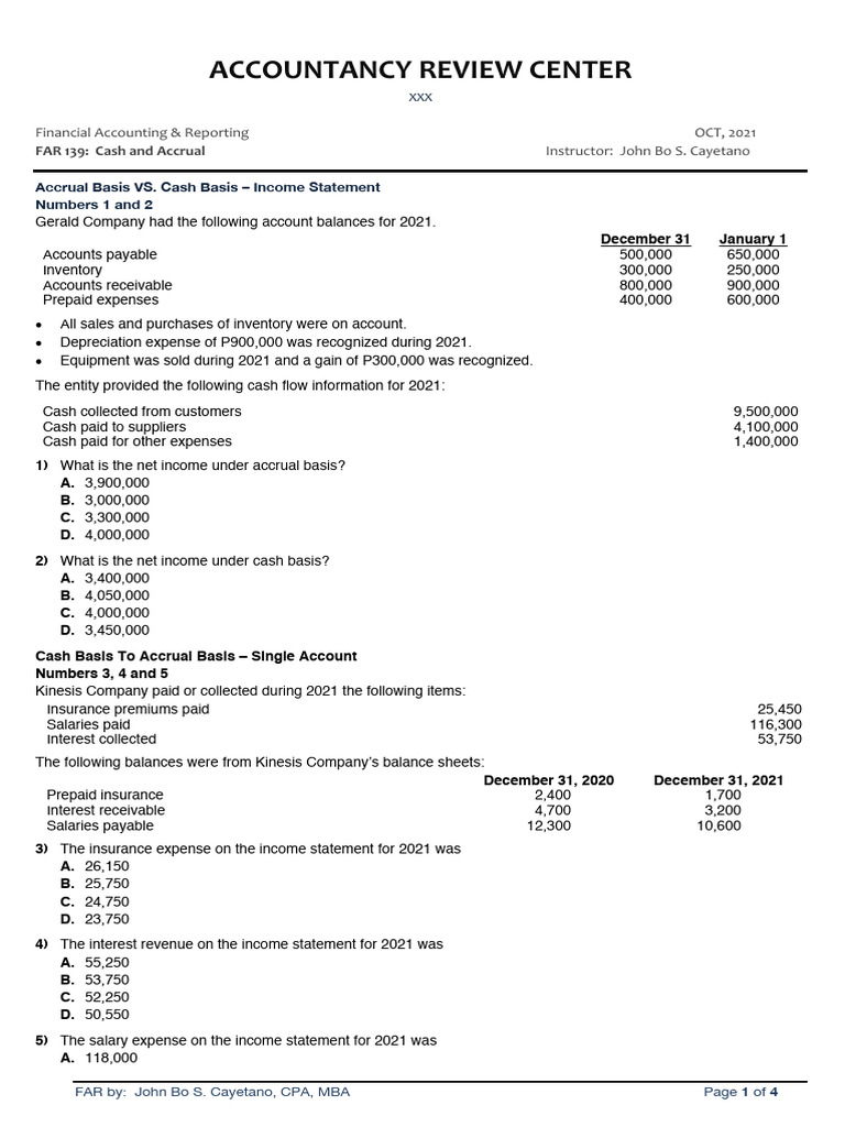 FAR139 FAR 139 Cash and Accrual Basis | PDF | Accrual | Expense