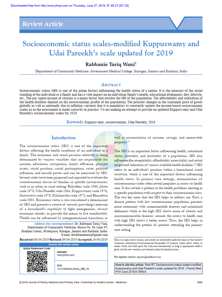 Socioeconomic Status Scales-Modified Kuppuswamy An | Download Free PDF ...