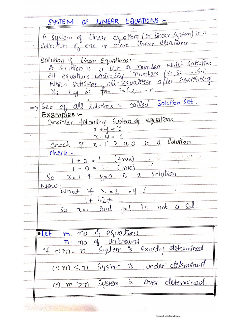 Linear Equations Notes Pdf