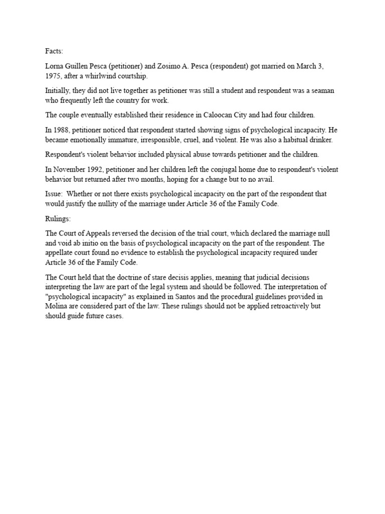 Case #6 Pesca V Pesca | PDF | Annulment | Marriage