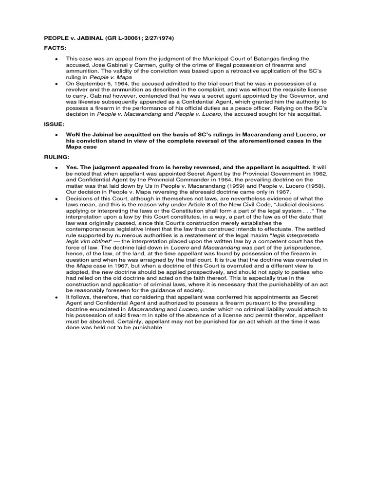 Case #5 People v. Jabinal, GR L-30061 | PDF