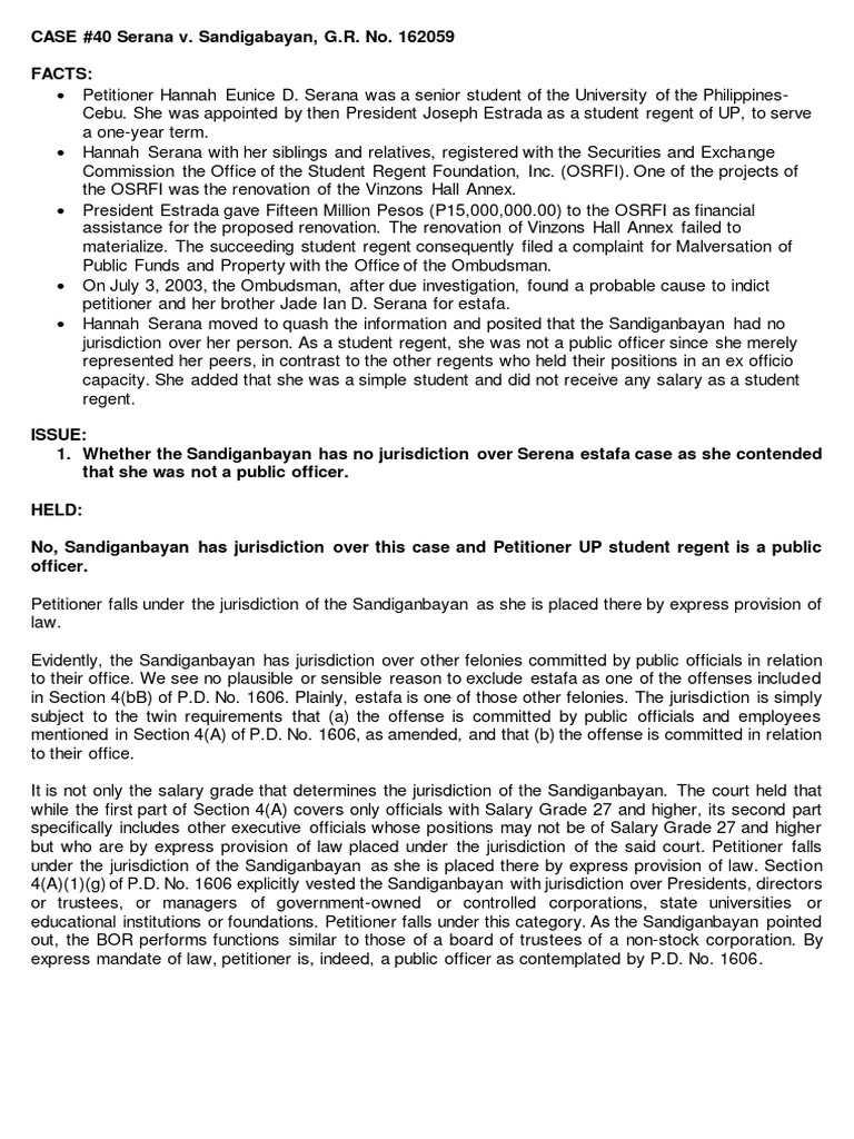 Sandiganbayan Jurisdiction in Estafa Case | PDF | Certiorari | Appeal