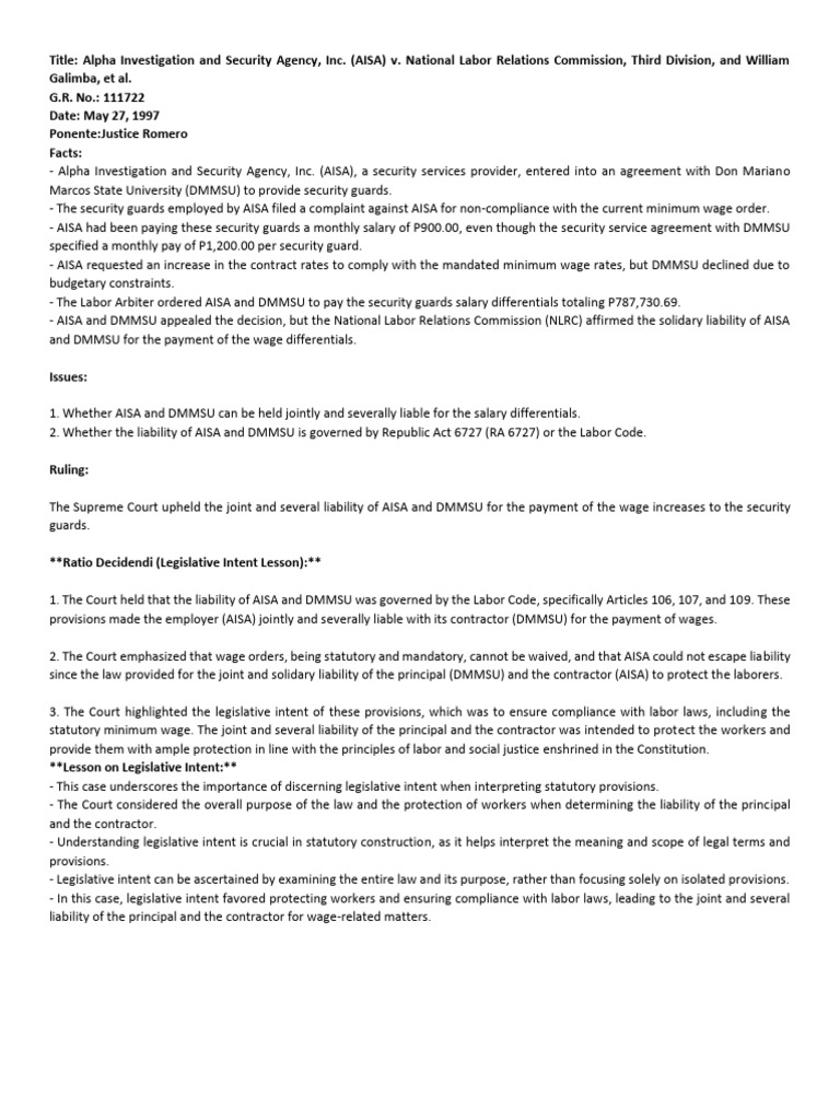 Case #39 Alpha Investigation and Security Agency, Inc. (AISA) v ...