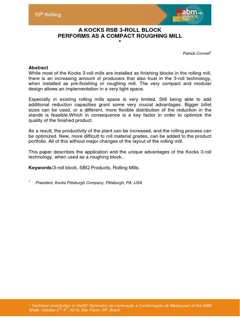 A Kocks RSB 3-Roll Block Performs As A Compact Roughing Mill | PDF