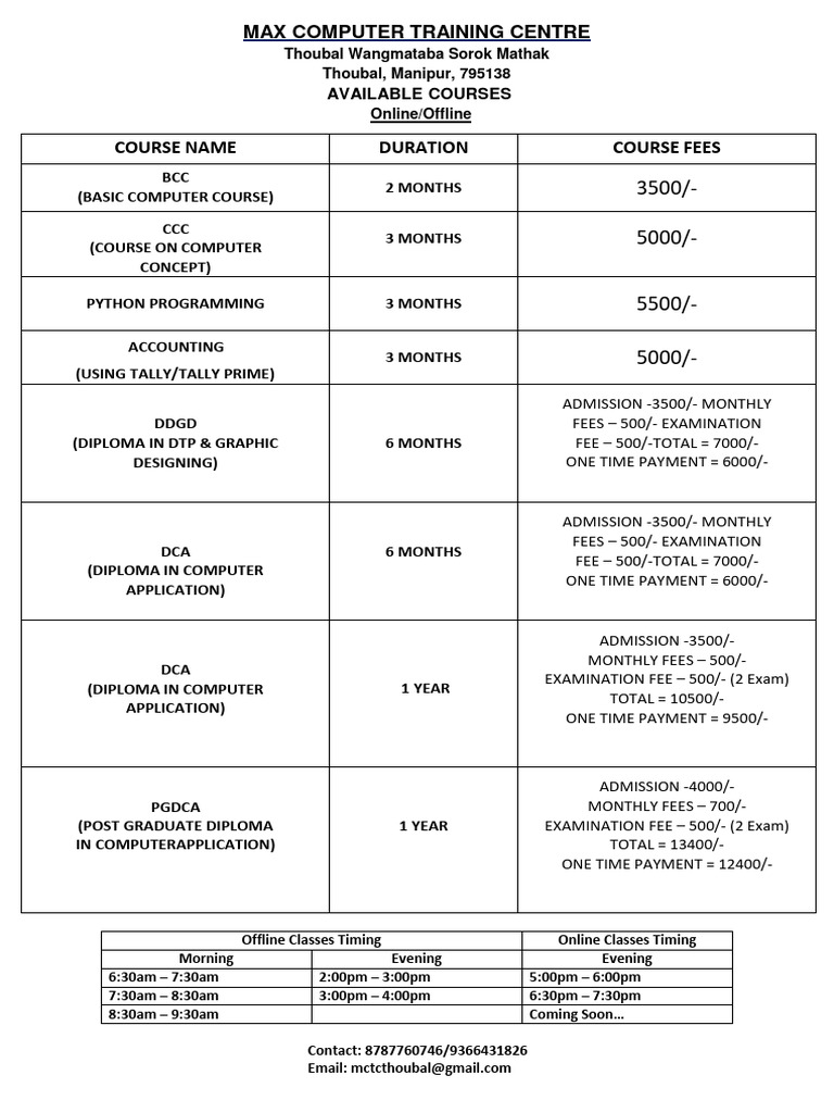 MCTC New Fee Structure With Time Table | PDF