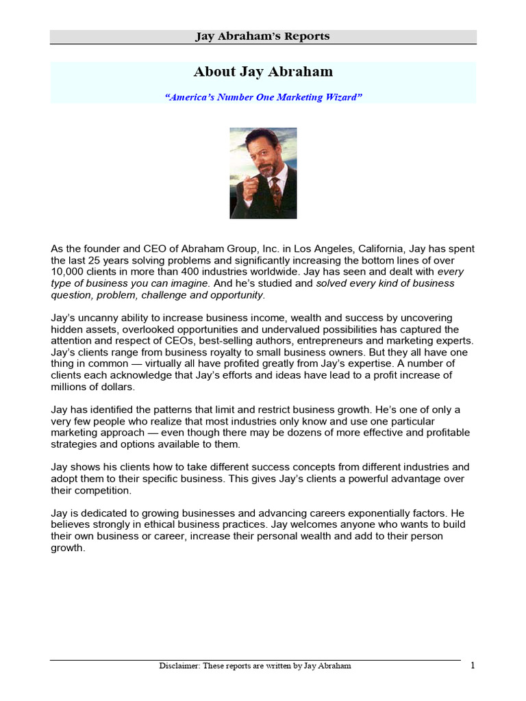 Jay Abraham | PDF | Advertising | Marketing