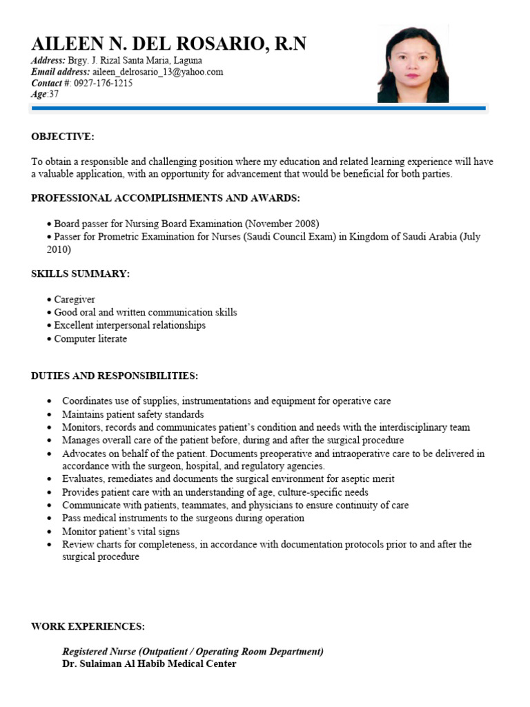 Aileen Resume Final 2 | PDF | Nursing | Patient