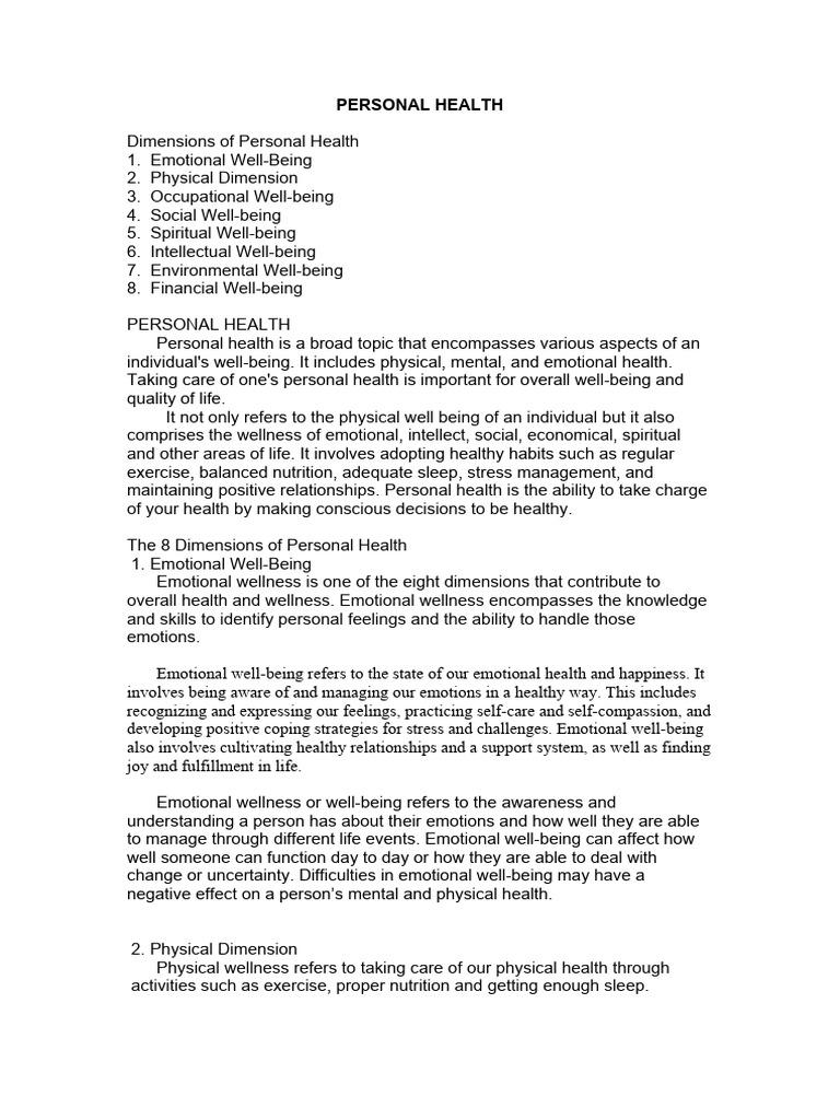 Personal Health | PDF | Quality Of Life | Well Being