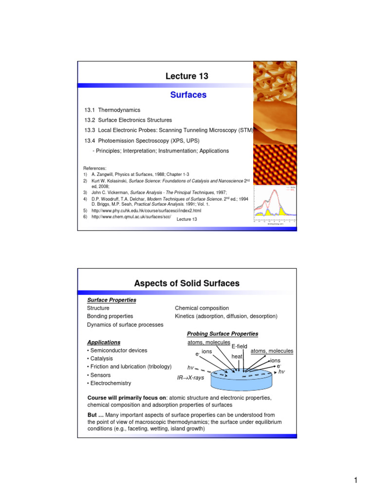 Lecture13 Surfaces XPS | PDF | Surface Science | Scanning Tunneling Microscope
