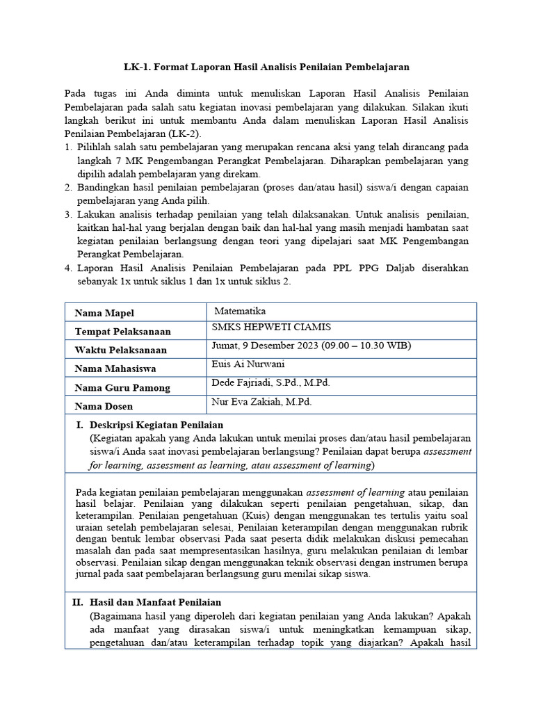 LK-1 Laporan Hasil Assessment | PDF