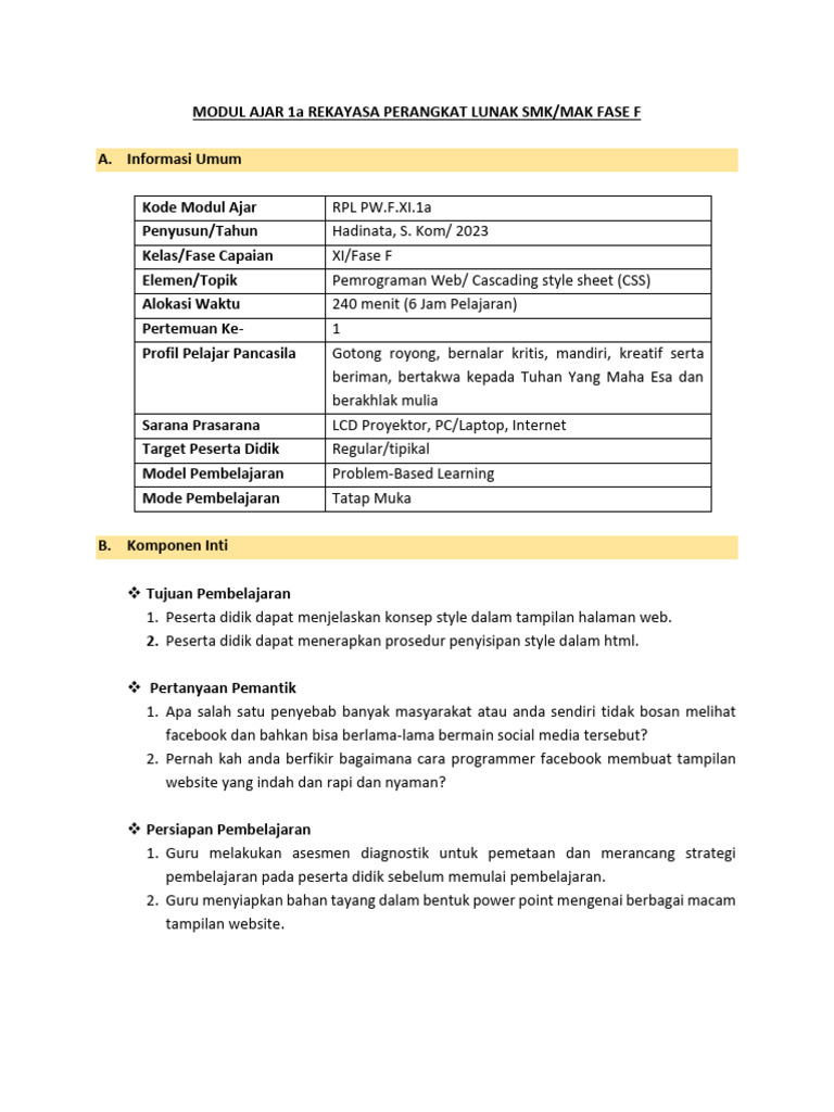 Modul Ajar RPL Pemrograman Web - Hadinata Final | PDF