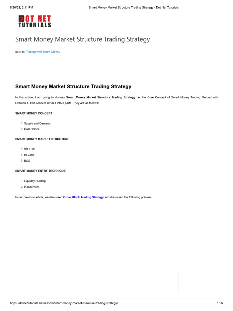 Smart Money Market Structure Trading Strategy - Dot Net Tutorials | PDF