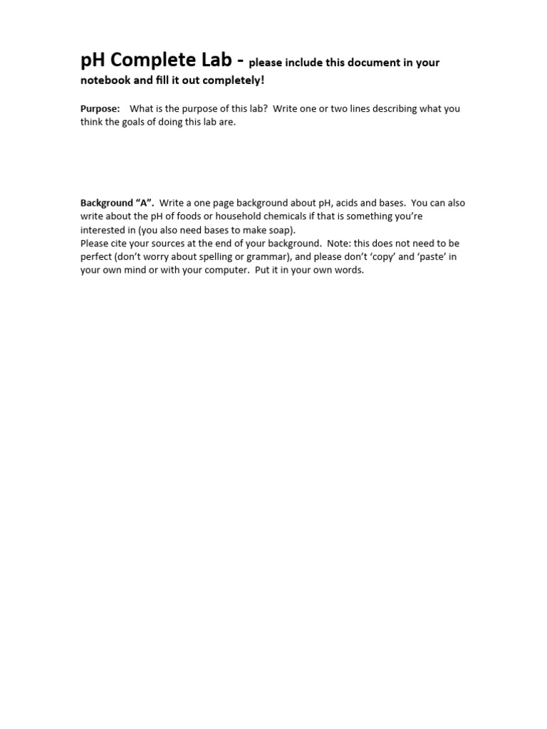 PH Complete Lab Worksheet | PDF | Ph | Buffer Solution