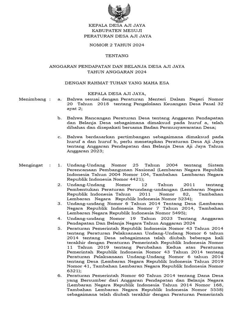 Perdes APBDesa 2024 | PDF