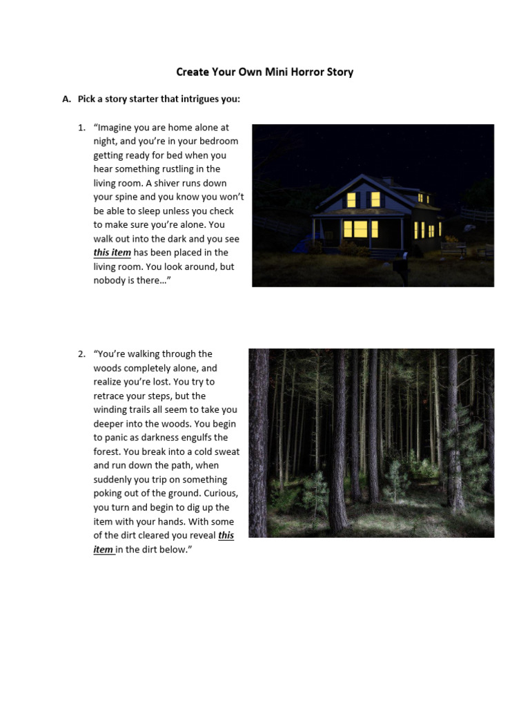 Create Your Own Horror Story Worksheet | PDF
