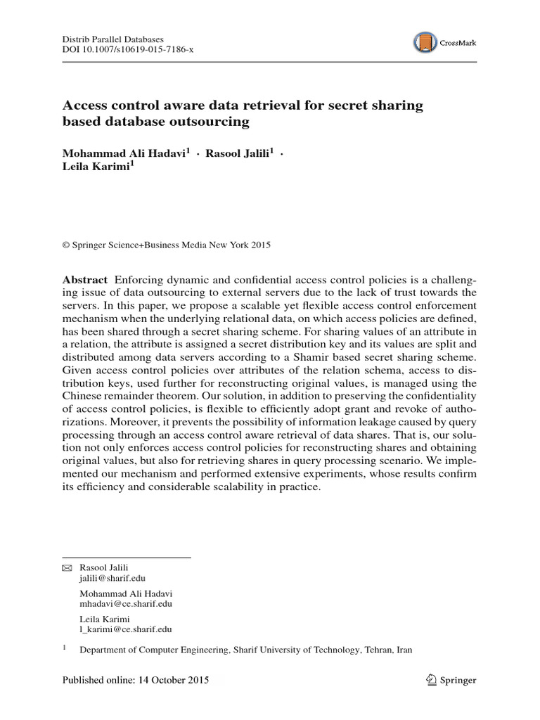 Access Control Aware Data Retrieval For Secret Sharing | PDF | Databases | Access Control