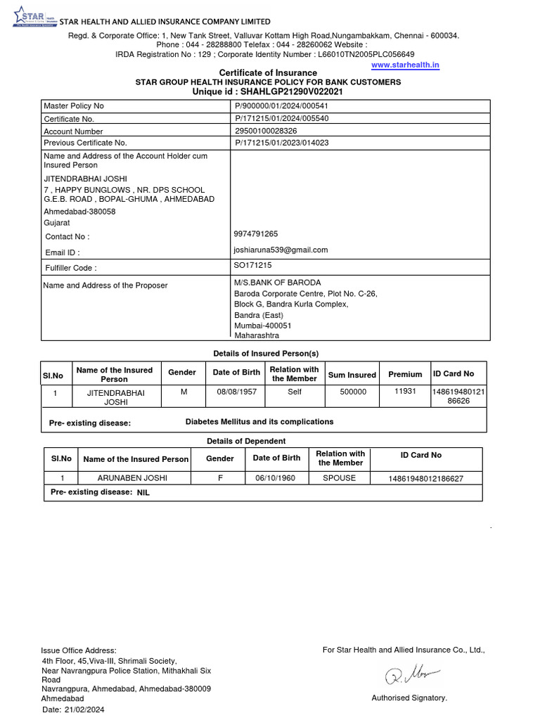 Star Health Group Health Insurance Policy | PDF | Identity Document ...