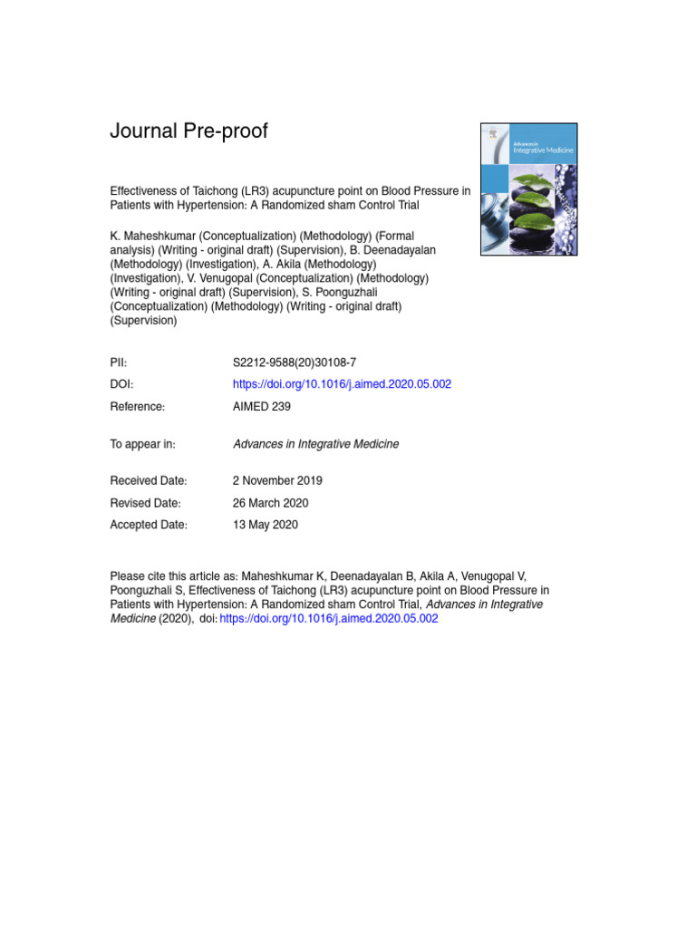 Effectiveness of Taichong (LR3) Acupuncture Point On Blood Pressure in ...