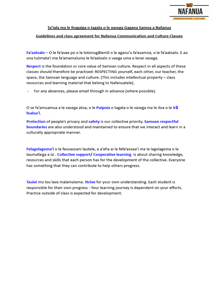 Ta'Iala - Nafanua Communication and Culture Guidelines | PDF