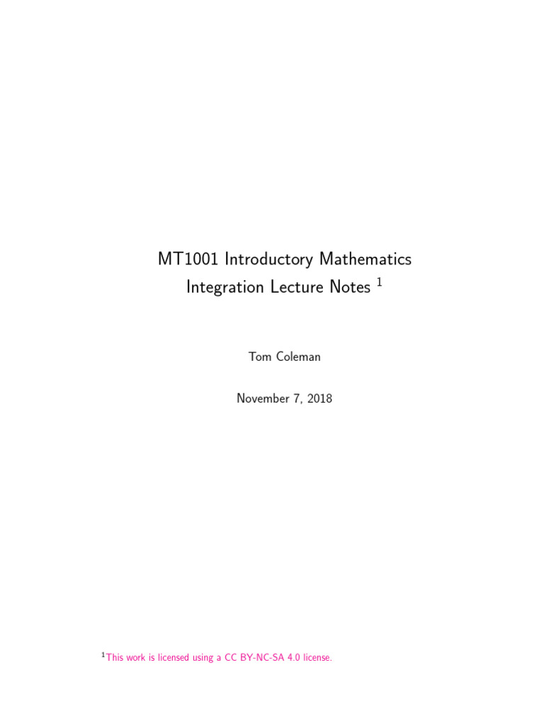MT 1001 Lecture Notes Integration | PDF | Integral | Derivative