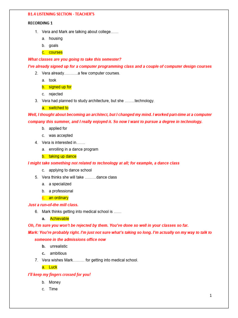 Key Listening B1.4 | PDF