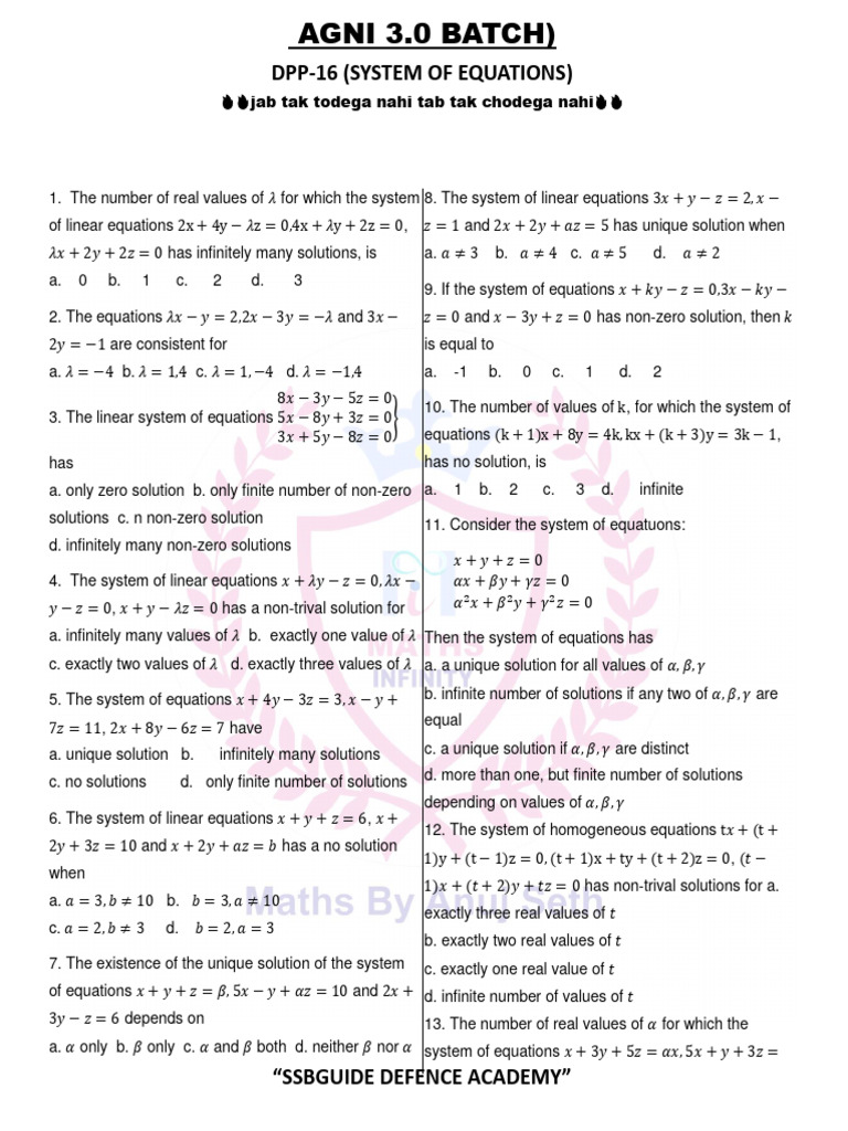 DPP - 16 (System of Equations) - 26402033 - 2024 - 01 - 05 - 10 - 56 ...