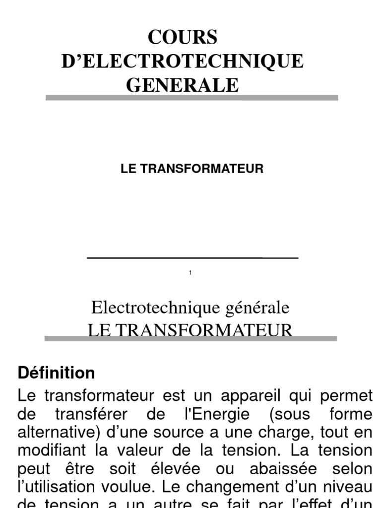 Le Transformateur (Electrotechnique) | Download Free PDF | Transformateur électrique | Champ ...