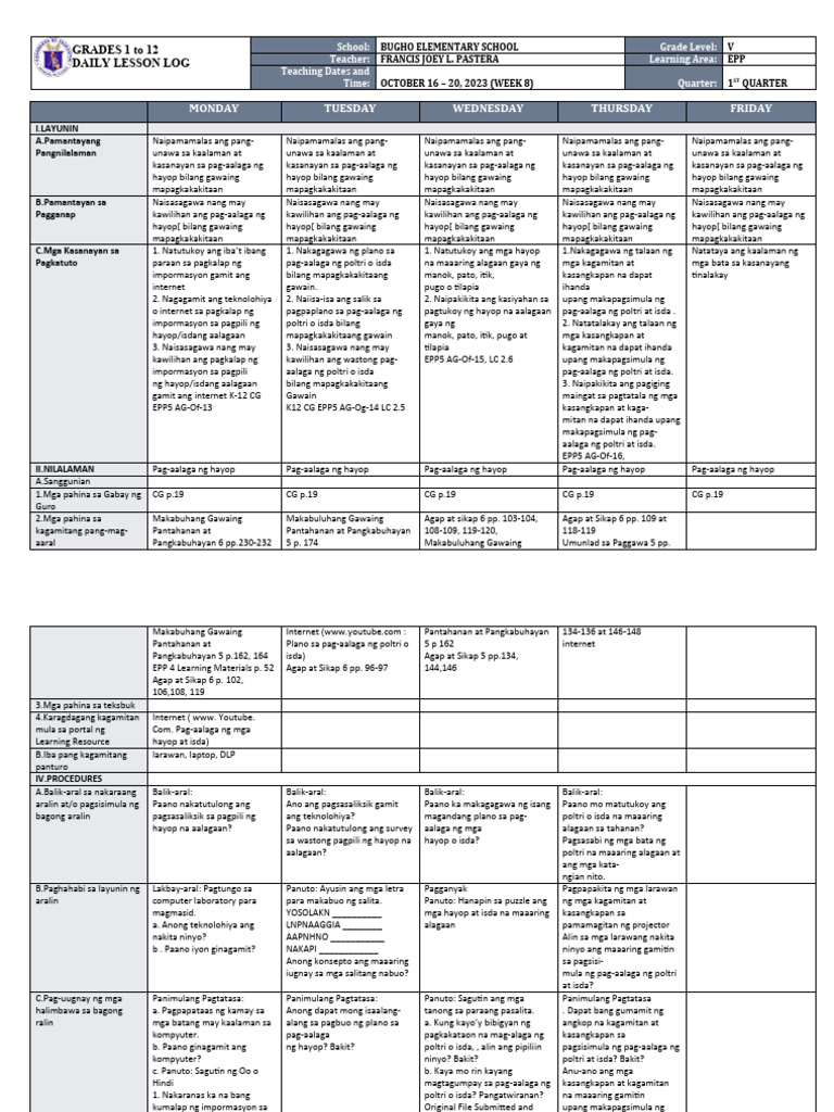 DLL - Epp 5 - Q1 - W8 | PDF