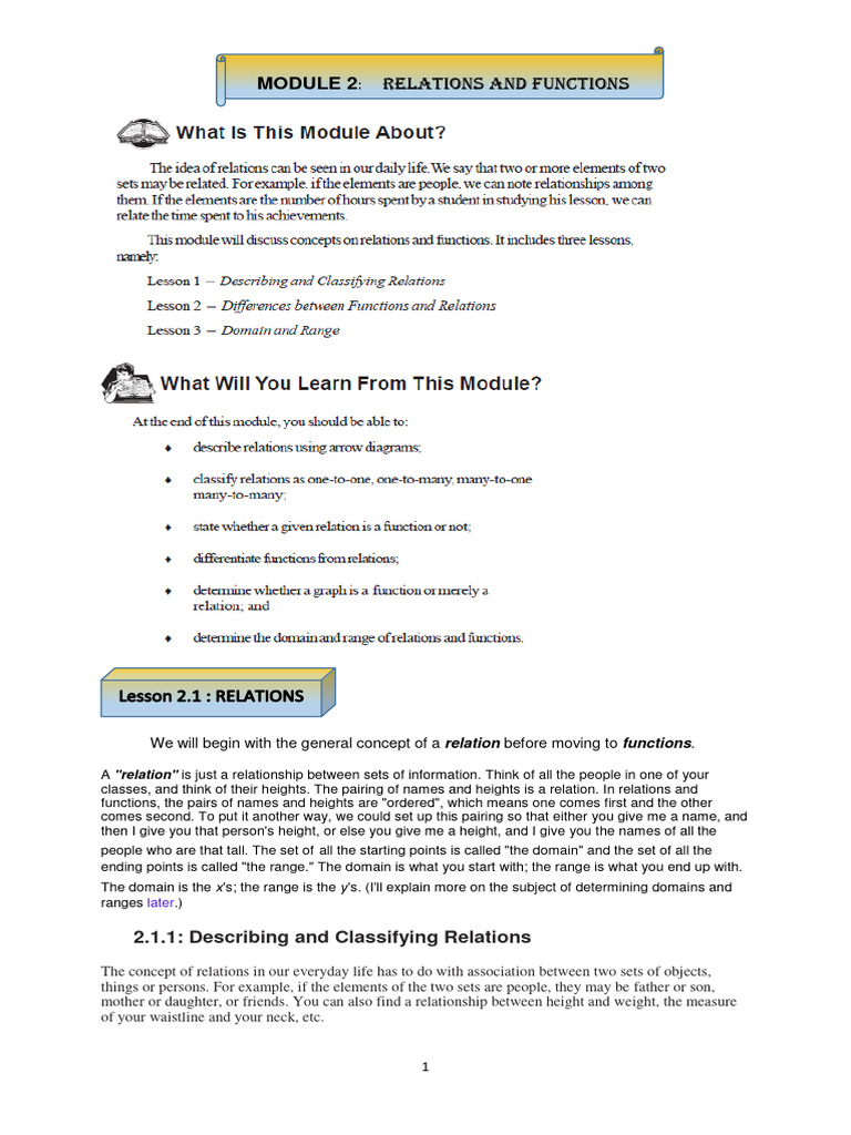 MODULE 2 Relations and Functions-1 | PDF | Function (Mathematics) | Variable (Mathematics)