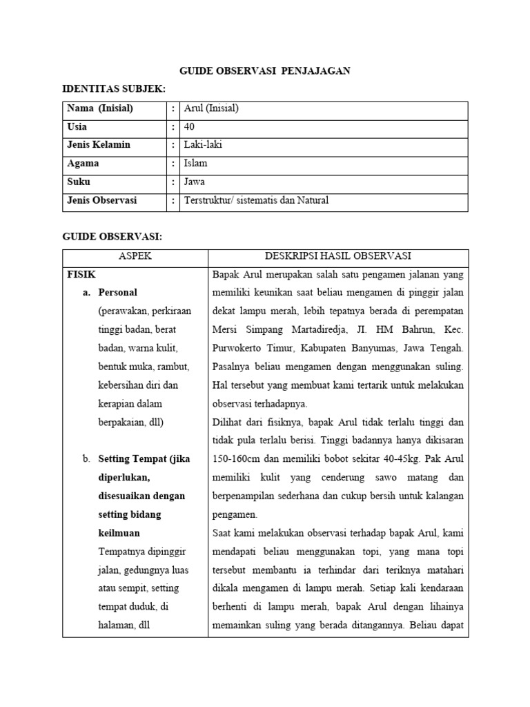 Observasi Bapak Arul | PDF